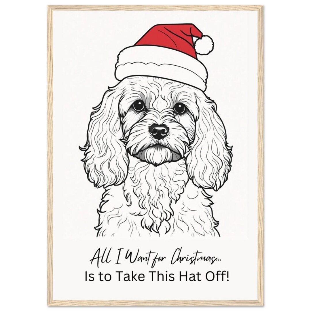 Frustrated Cavoodle Christmas Poster Cute Dog Art Print in a Wooden ...