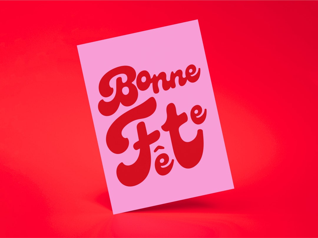 Bonne Fête Card, French Birthday Card, Stylish Birthday Card, Pink ...