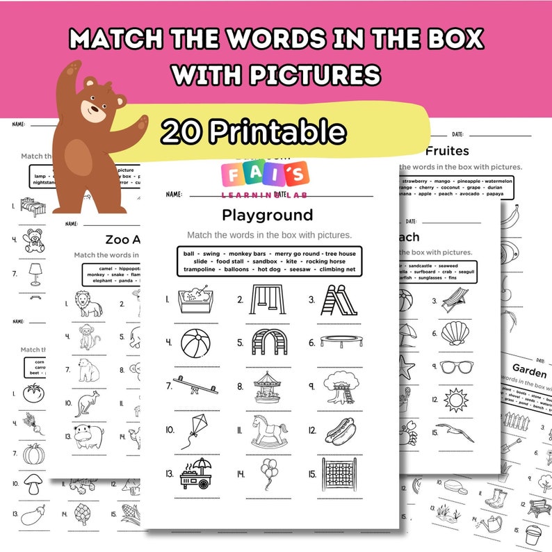 20 Printable Matching Worksheets,match the Picture,preschool Worksheets ...