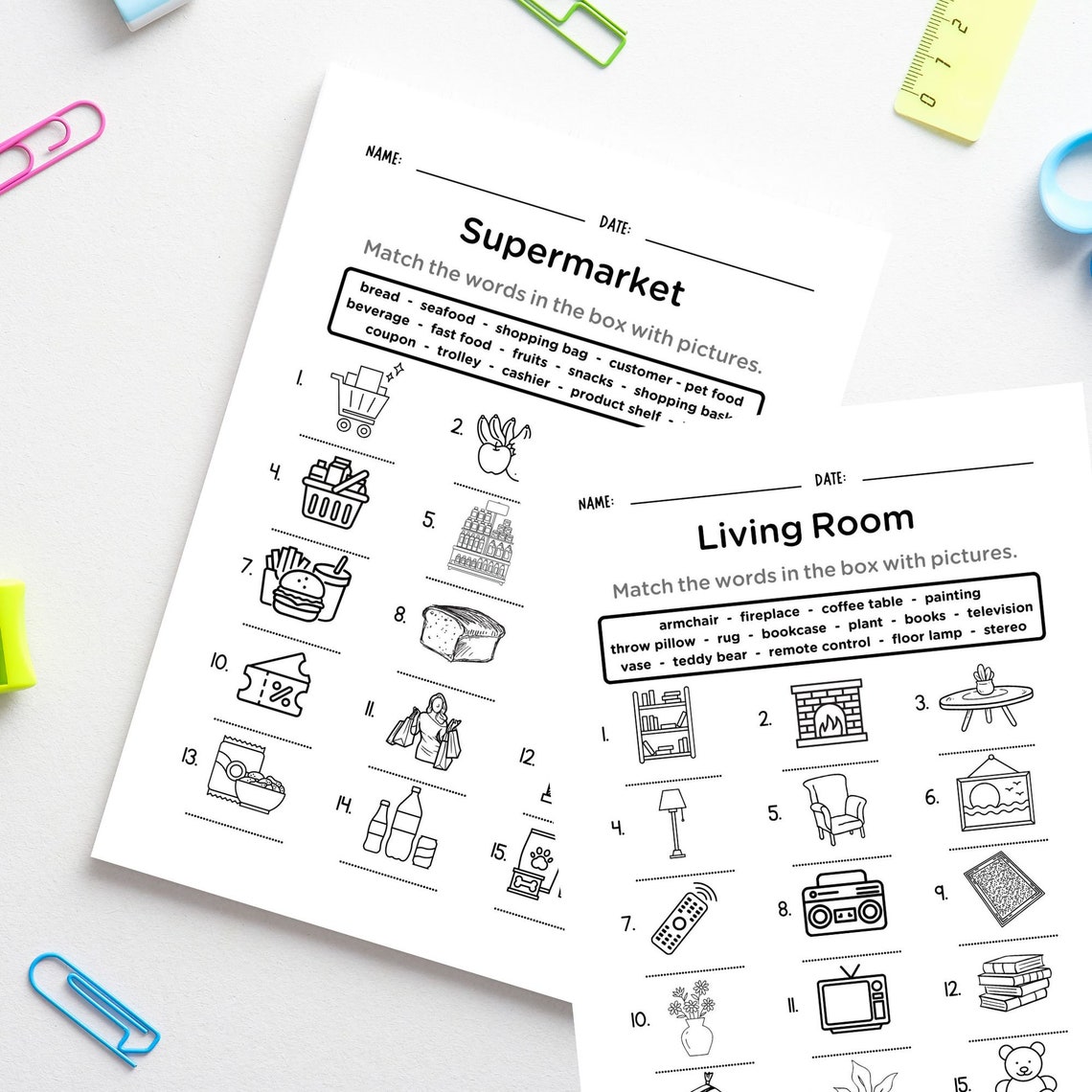 20 Printable Matching Worksheets,match the Picture,preschool Worksheets ...