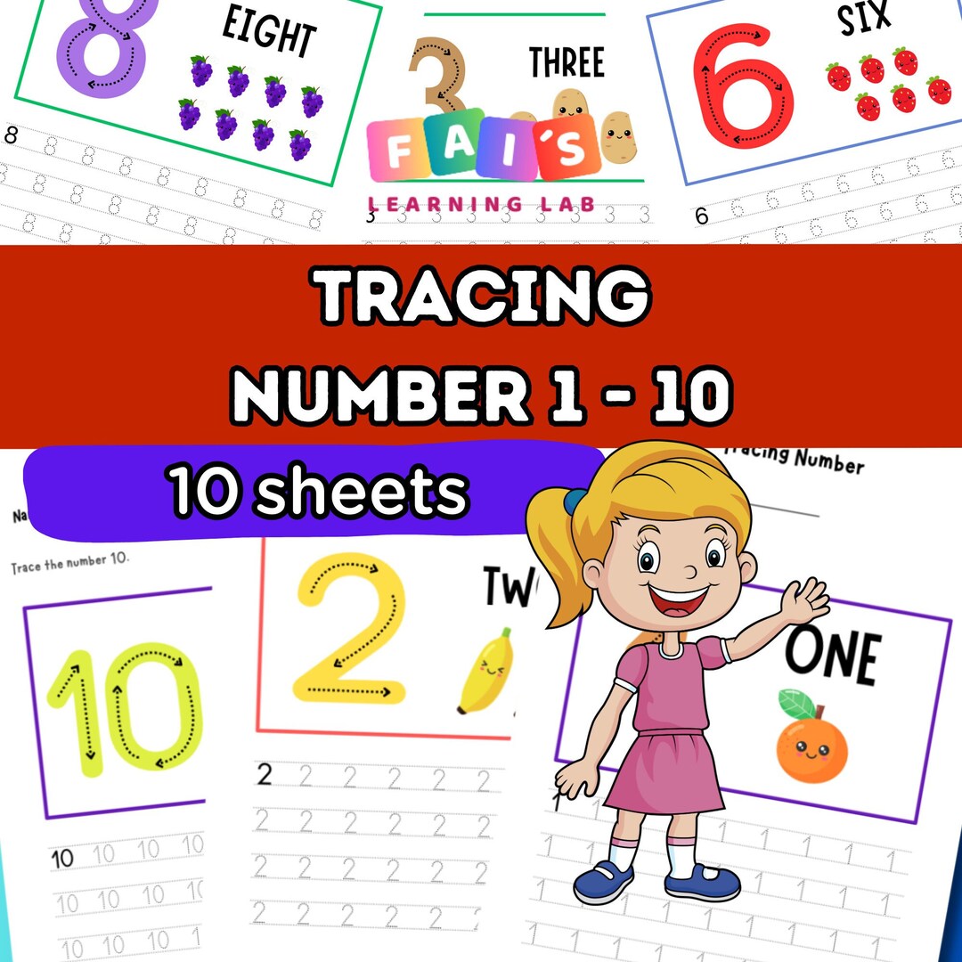 10 Printable, Number Tracing Worksheets, Pre-school and Pre-k, Numbers ...