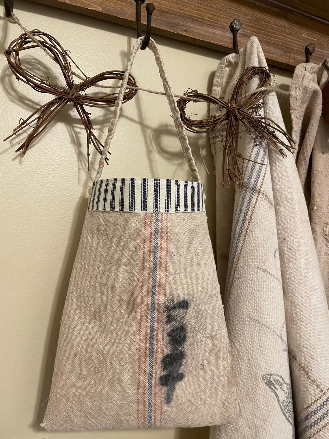 Vintage Grain Sack Pumpkin Hanging Bag - Etsy