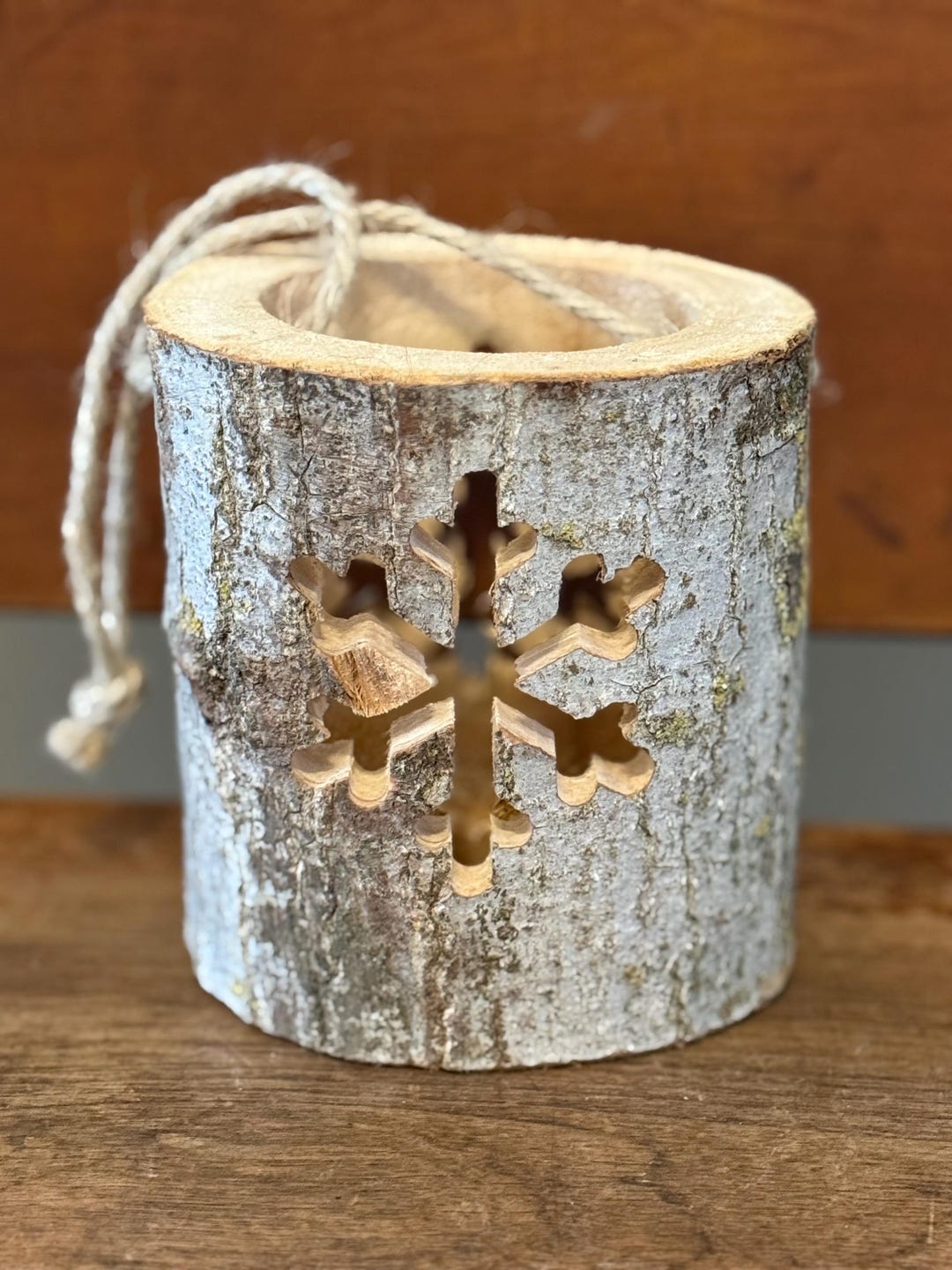 Snowflake Tree Bark Candle Holder - Etsy