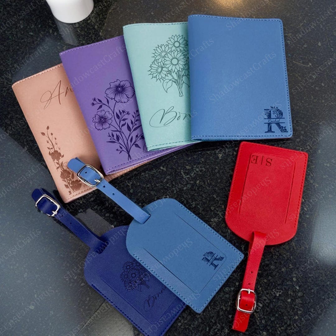 Personalized Passport Holder and Luggage Tag Travel Set, Vegan Leather Luggage Tags and Passport ...
