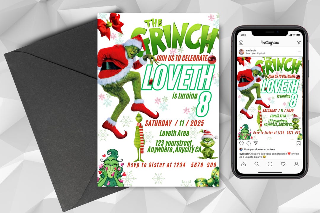Grinchy Invite, Editable Grinch Party Invitation, Merry Grinchmas ...
