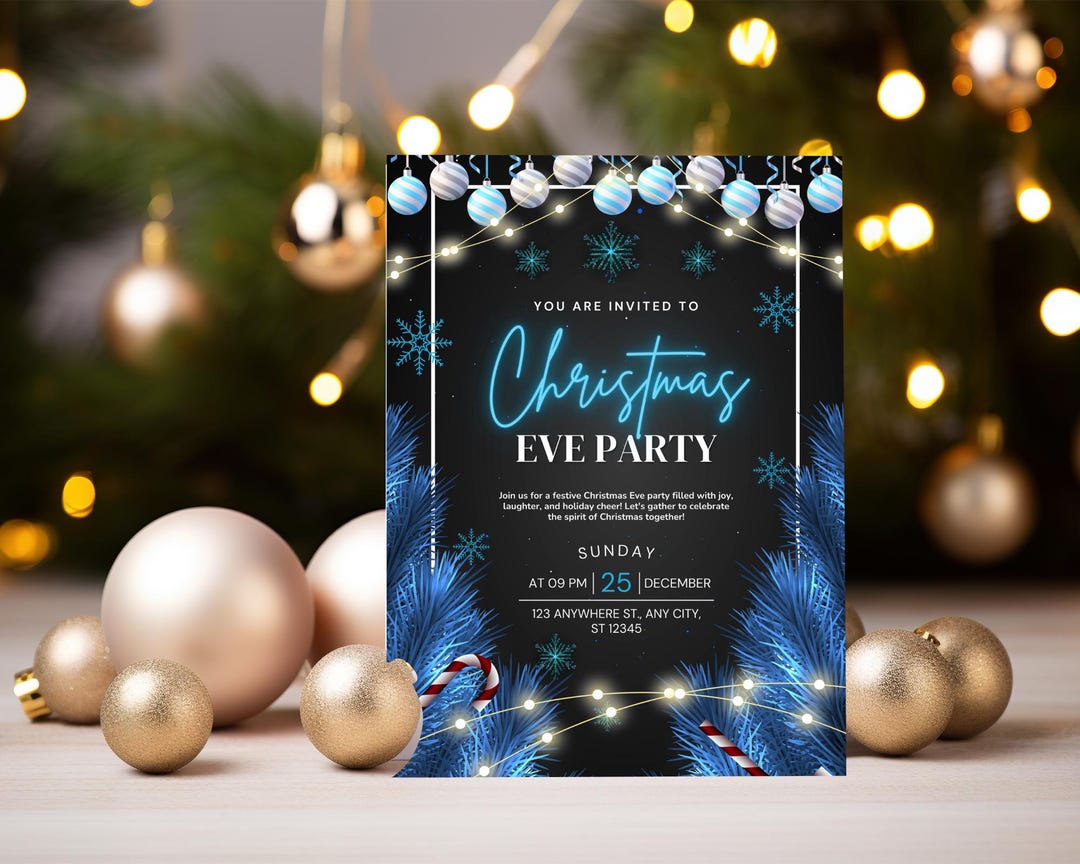 Blue Christmas Party Invite, Digital Friendmas Party Invitation, Blue ...