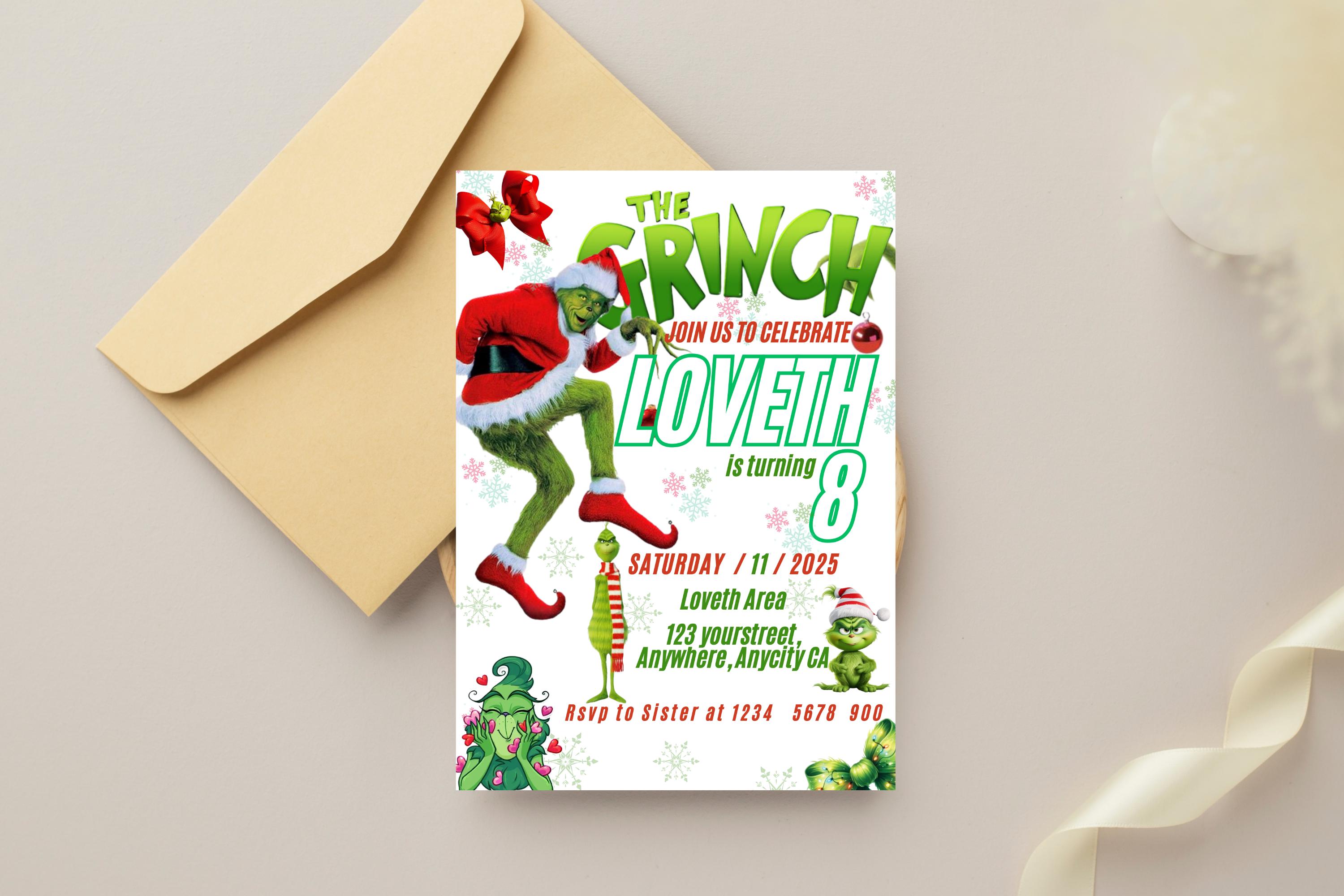 Grinchy Invite, Editable Grinch Party Invitation, Merry Grinchmas ...