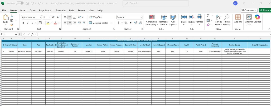 Stakeholder Management Excel Template | Editable Project Register & Log ...