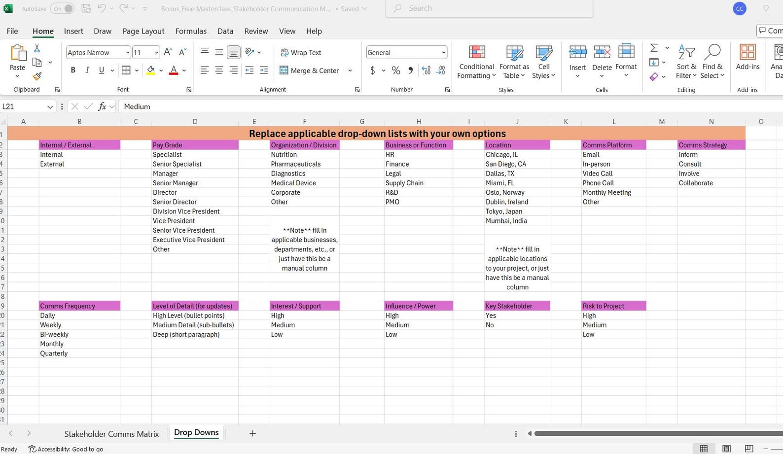 Stakeholder Management Excel Template | Editable Project Register & Log ...