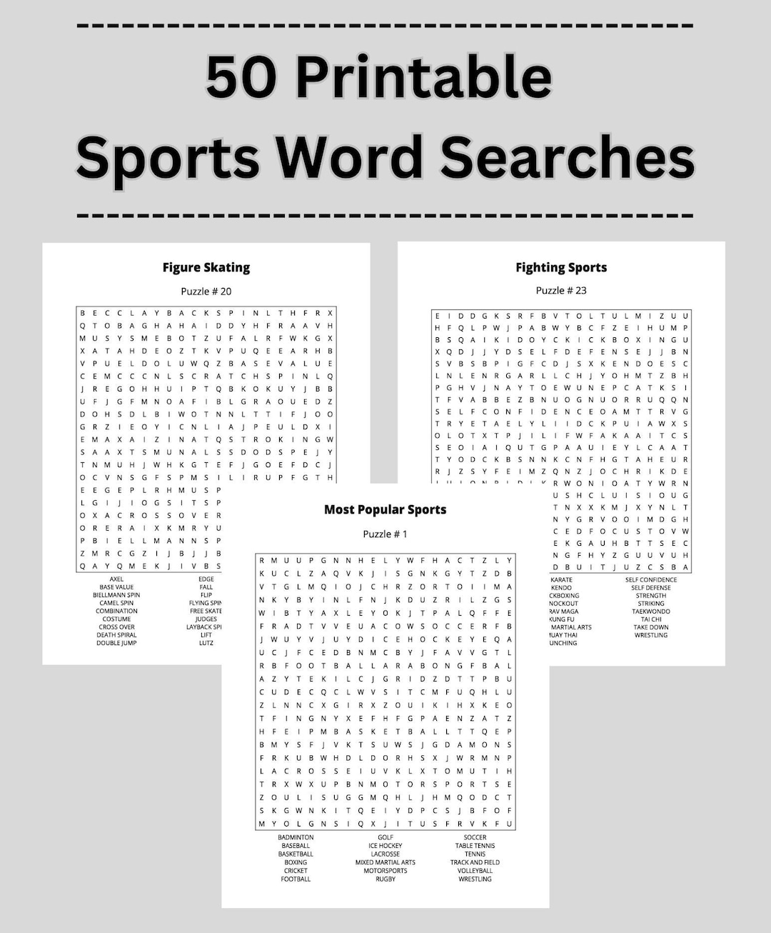 Sports Themed Word Searches, Digital Download: 50 Printable Pages With ...