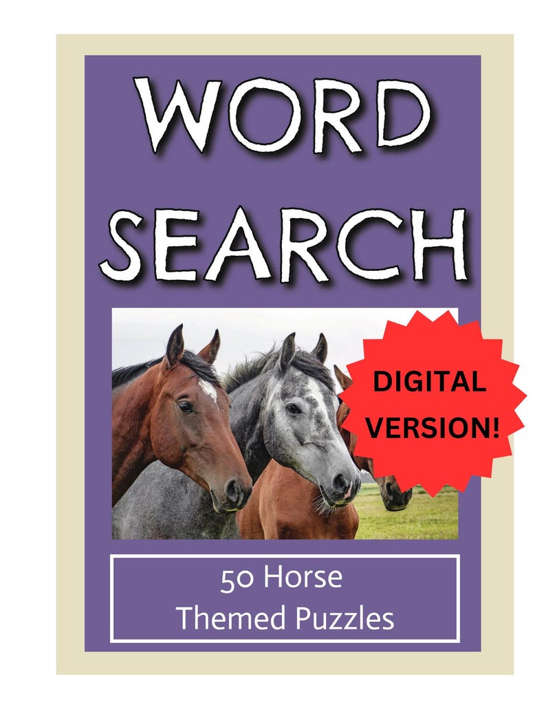 Horse Themed Word Searches, Digital Download: 50 Printable Pages With ...