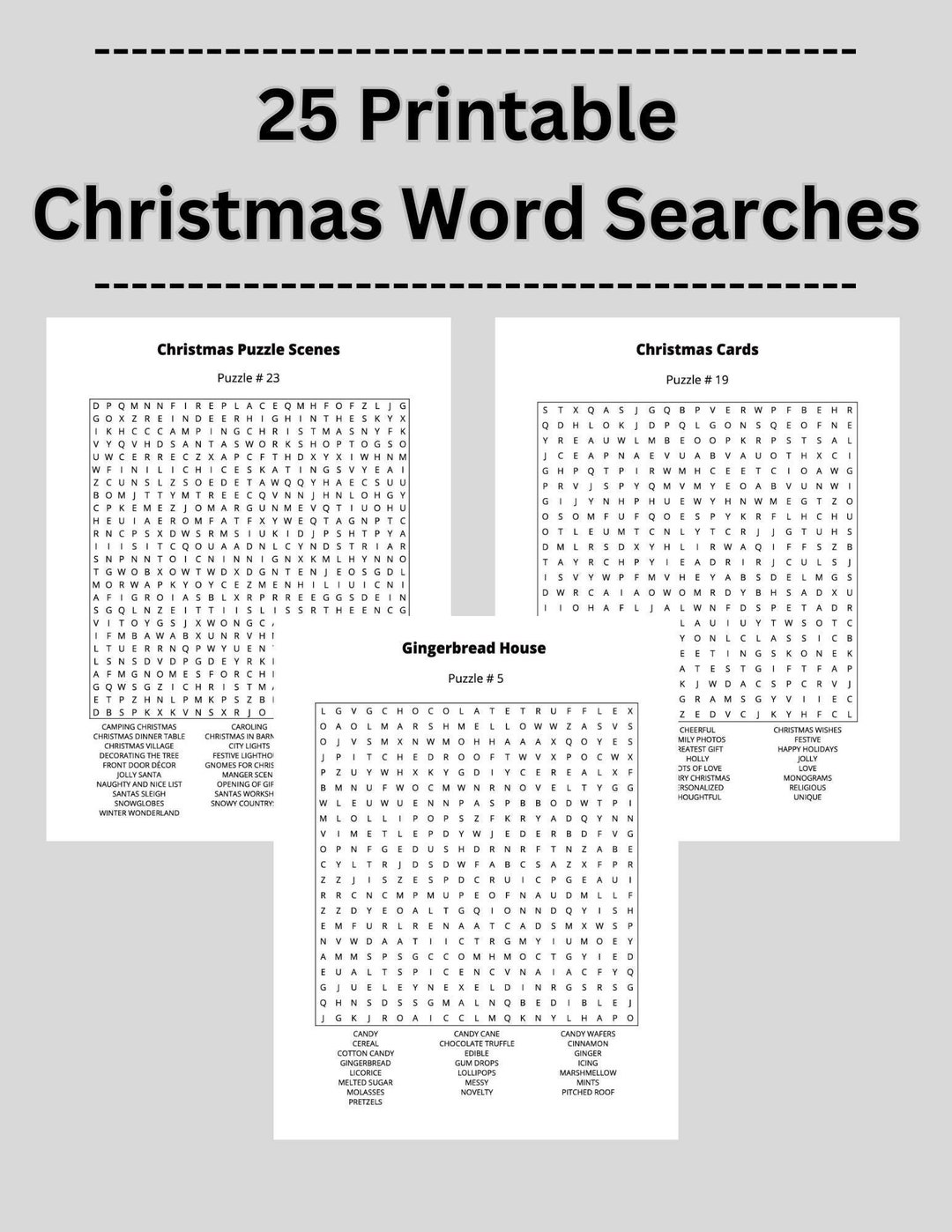 Christmas Themed Word Searches, Digital Download: 25 Printable Pages ...