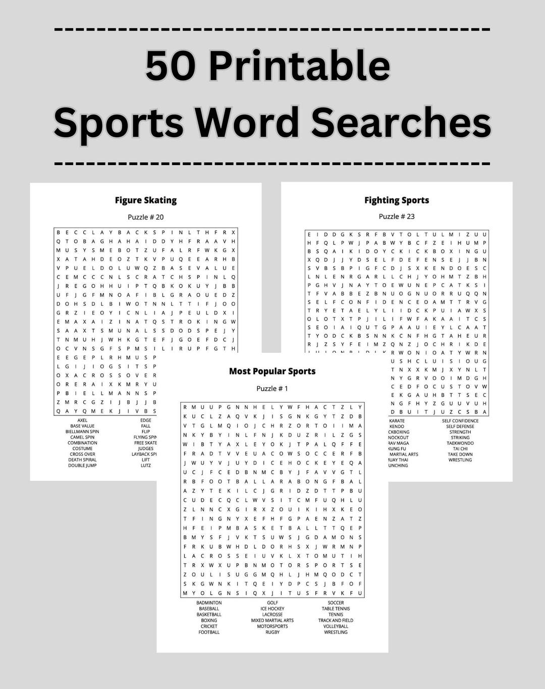 Sports Themed Word Searches, Digital Download: 50 Printable Pages With ...