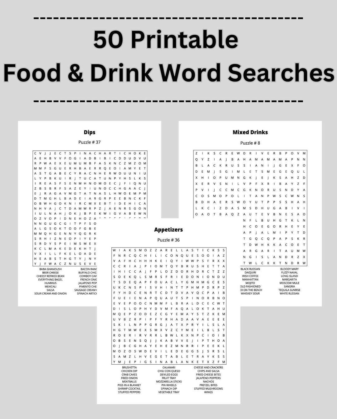 Food & Drink Themed Word Searches, Digital Download: 50 Printable Pages ...