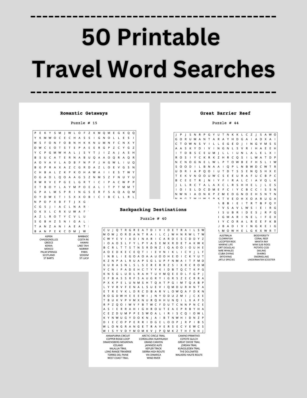 Travel Themed Word Searches, Digital Download: 50 Printable Pages With ...