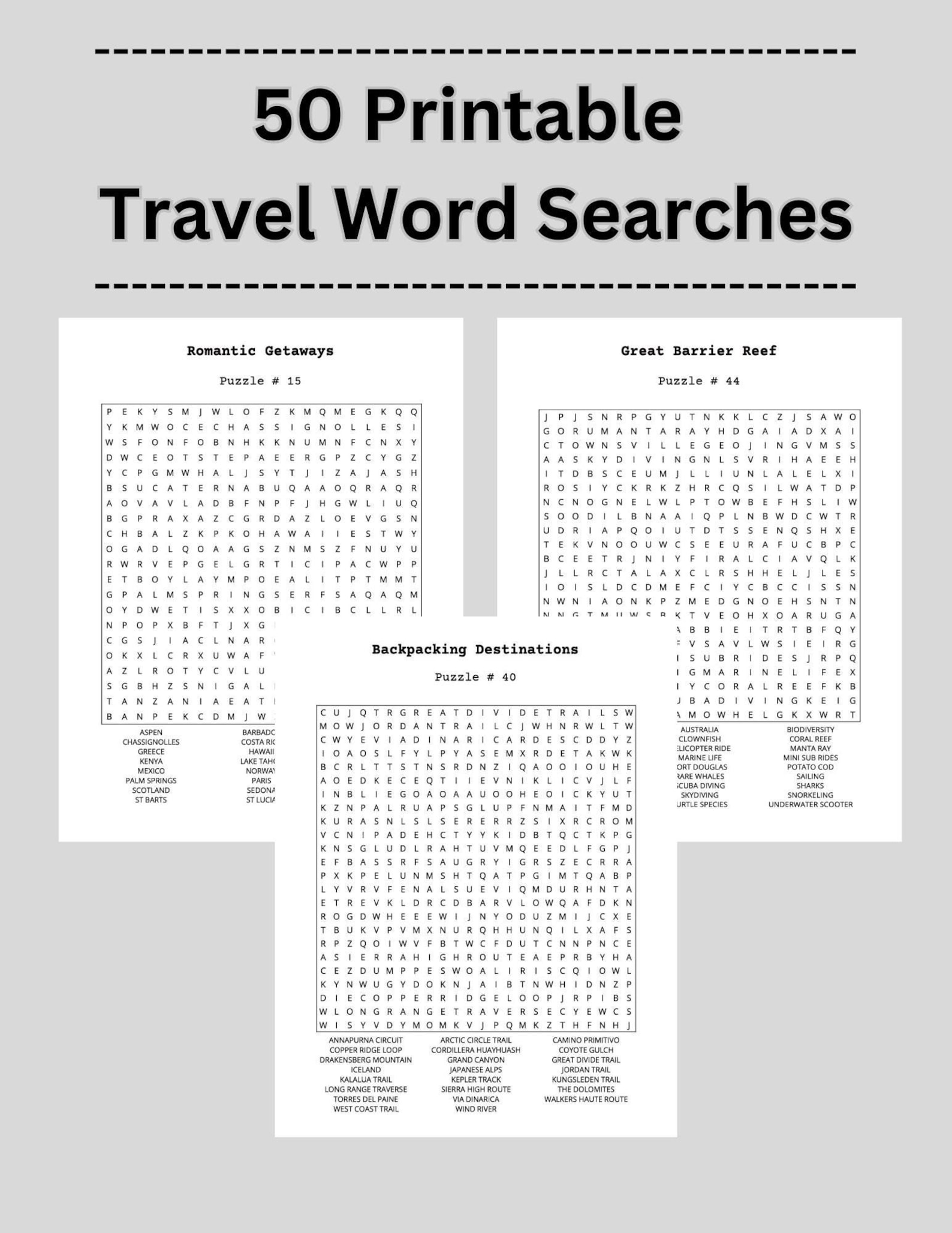 Travel Themed Word Searches, Digital Download: 50 Printable Pages With ...