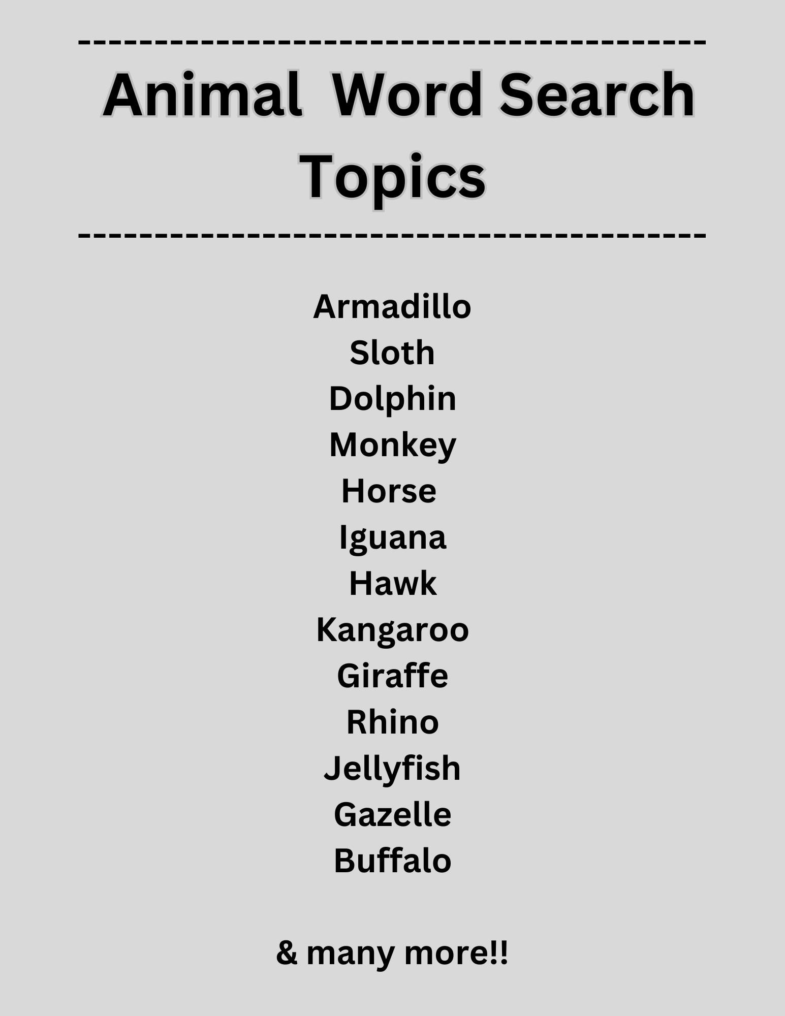Animal Themed Word Searches, Digital Download: 50 Printable Pages With ...
