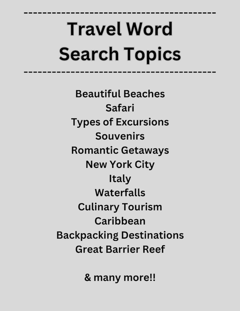 Travel Themed Word Searches, Digital Download: 50 Printable Pages With ...