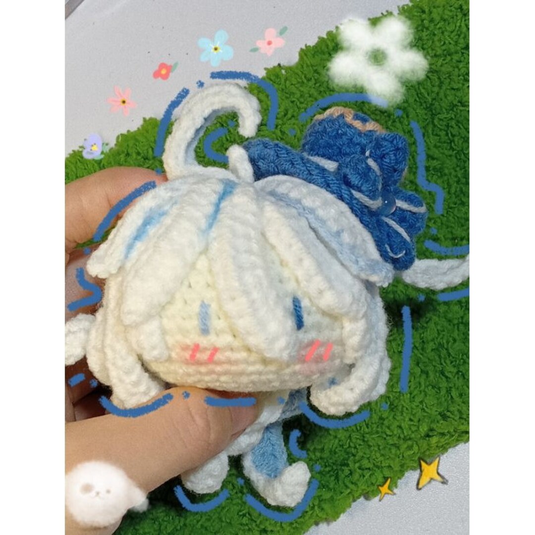 Crochet Furina Frieren Keychain, Handmade Little Furina Plush ...