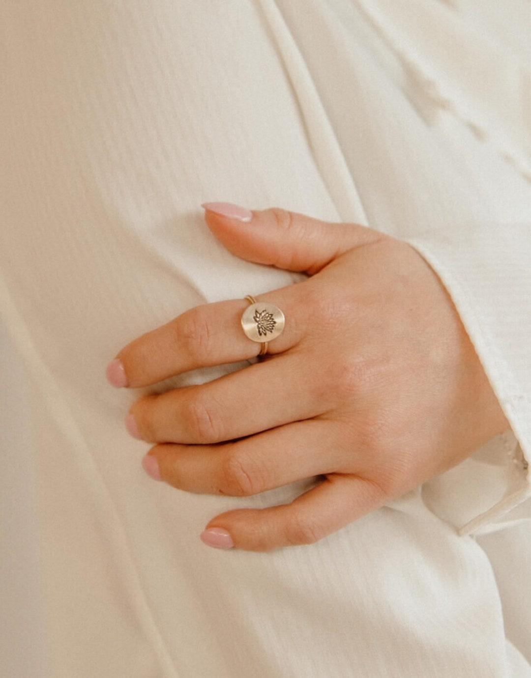 Hand Stamped Birth Flower Ring, Oval Birth Flower Ring, Floral Signet ...