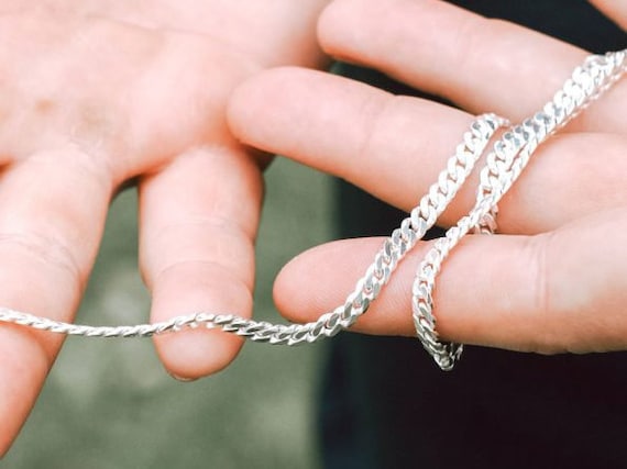 Sterling Silver Diamond Cut Curb Chain for Men Sterling Silver Chain for Dad Boyfriend Valentines Day Gift for Husband Birthday Gift Etsy