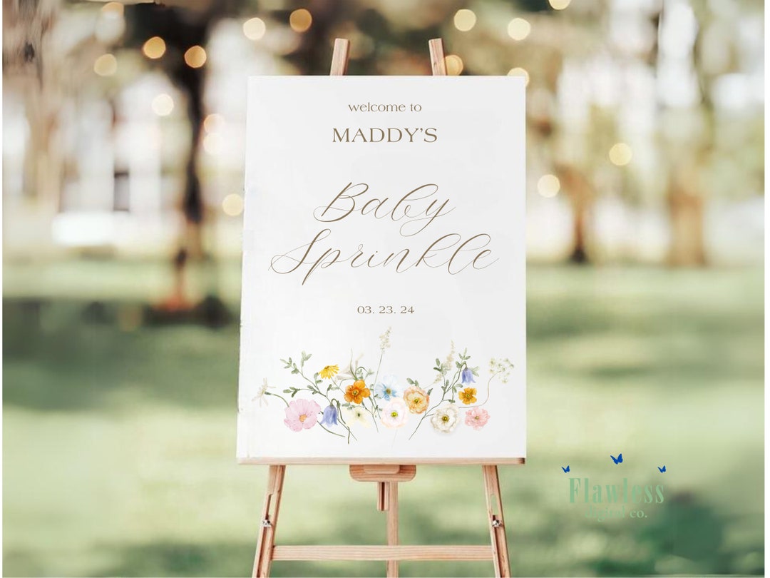 Wildflower Baby Sprinkle Sign Template | Garden Party Baby Sprinkle ...
