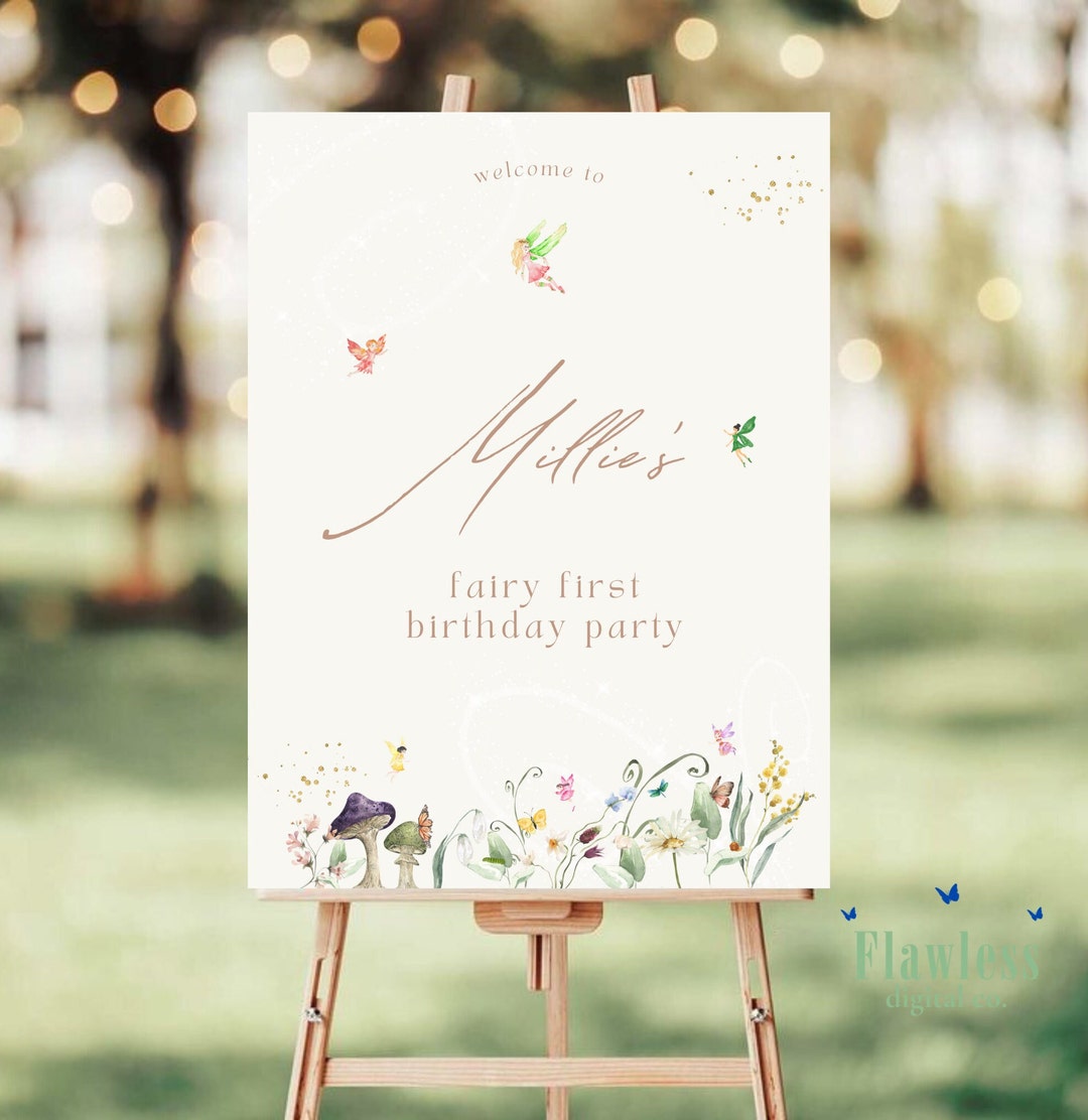 Fairy First Birthday Party Sign Template | Whimsical Welcome Sign ...
