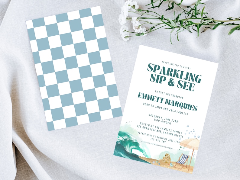 Beach Sip & See Invitation Template | Sip and See Baby Party Invite ...