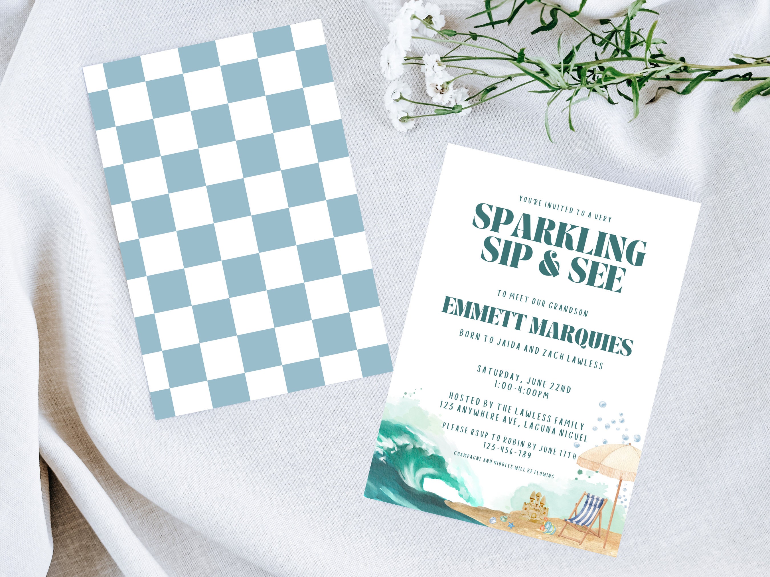 Beach Sip & See Invitation Template | Sip and See Baby Party Invite ...
