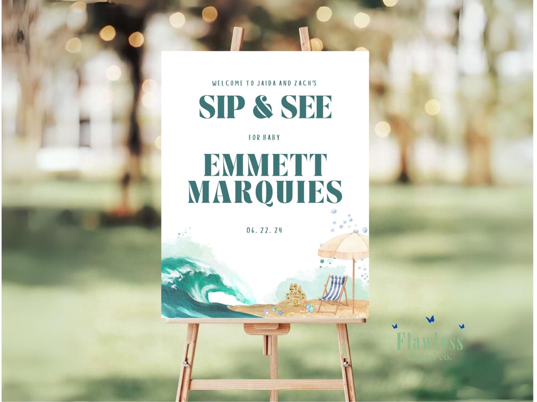 Beach Sip & See Welcome Sign Template | Sip and See Baby Party Sign ...