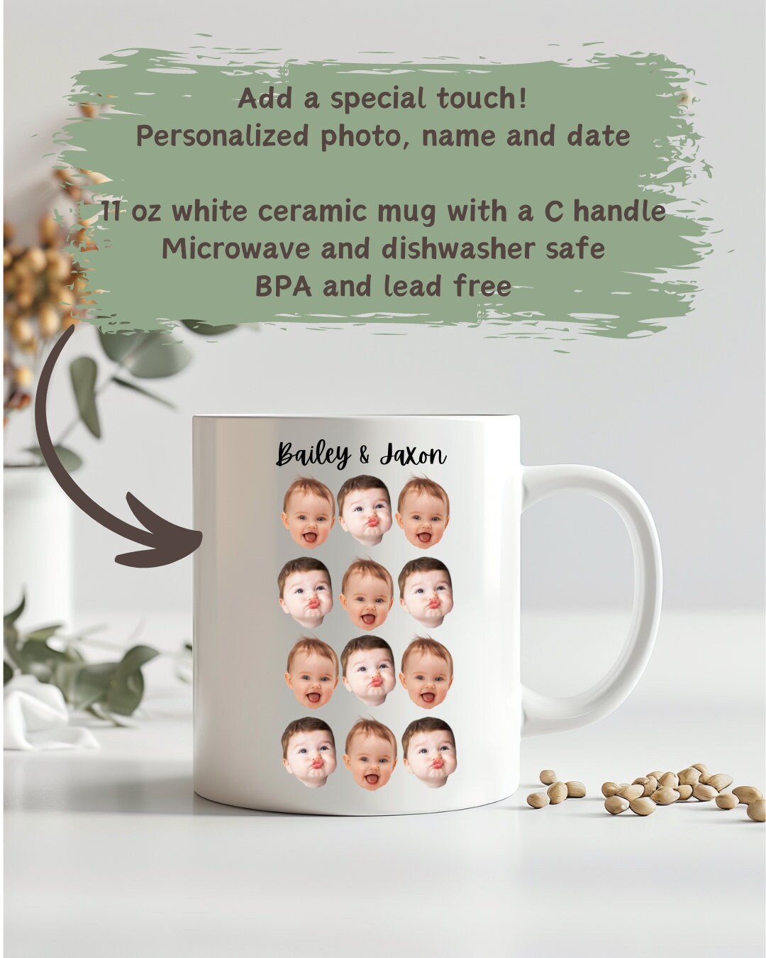 Baby Face Mug, Personalized Child Photo Cup, Gag Gift for Mom, Mug With ...