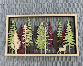 Layered Wood Forest Scene Wall Art Made in Canada - Etsy