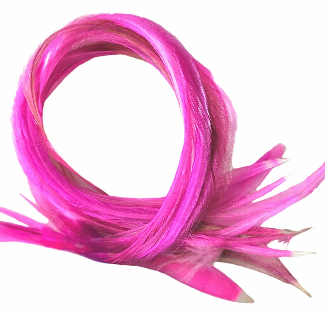 5 Solid Pink Hair Feather Extensions Skinny Feathers PLUS 3 FREE Crimp ...