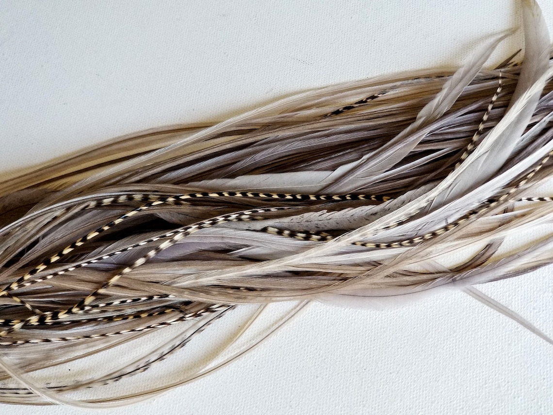 YUMMY SILVER Skinny Feathers 5 Beads Long Hair Feathers - Etsy