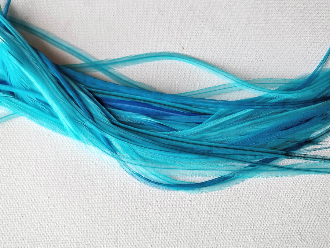 HAWAIIAN SURF Blue Skinny Feather Hair Extensions PLUS 3 Free Crimp ...