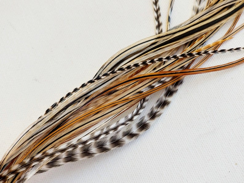 Natural Boho Mix Long SKINNY Hair Feather Extensions PLUS 3 Free Beads ...