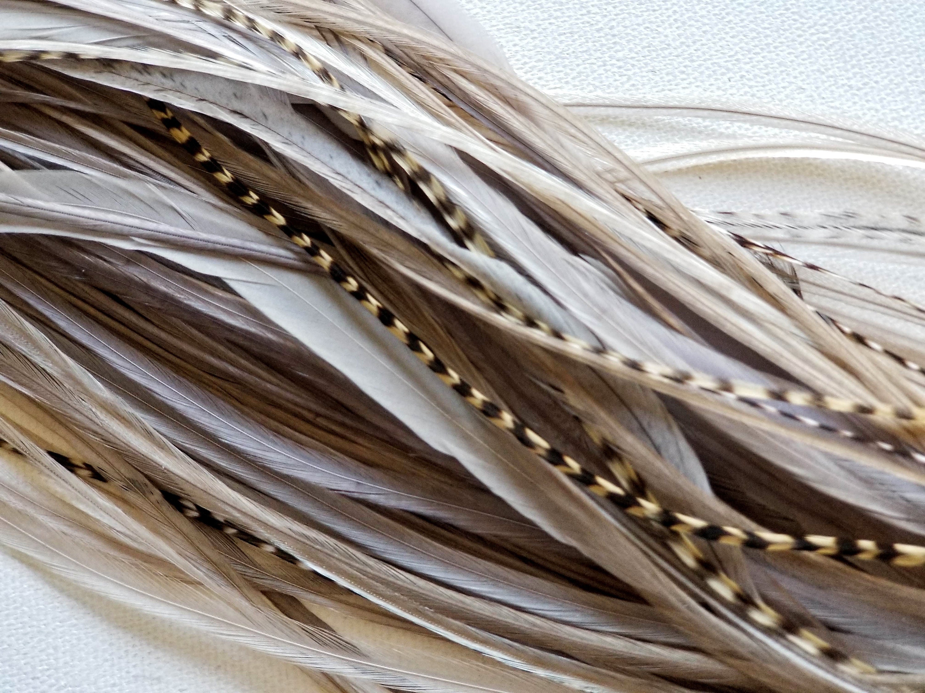 YUMMY SILVER Skinny Feathers 5 Beads Long Hair Feathers | Etsy Canada