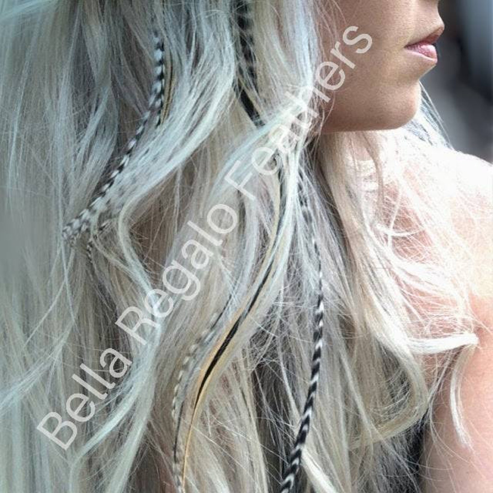 YUMMY SILVER Skinny Feathers 5 Beads Long Hair Feathers - Etsy