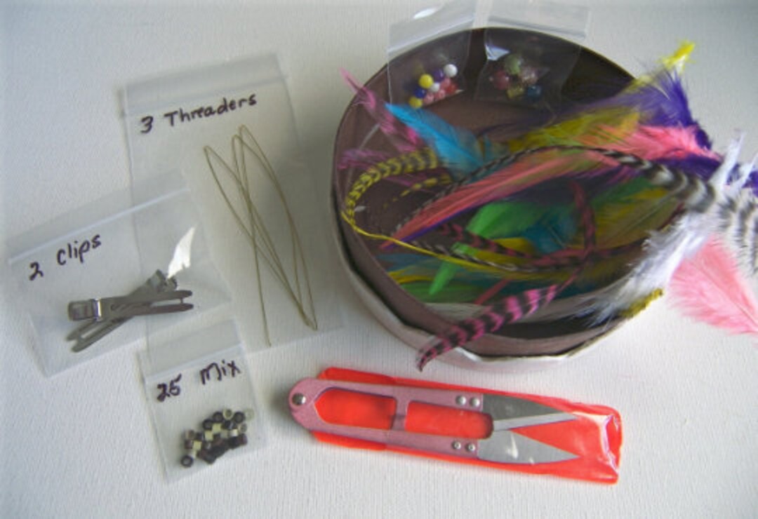 FEATHER PARTY GIFT Set Care Package, Feather Hair Extensions ...