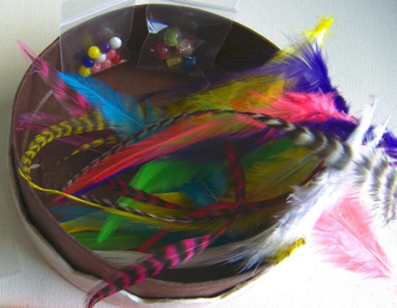 FEATHER PARTY GIFT Set Care Package Feather Hair Extensions - Etsy