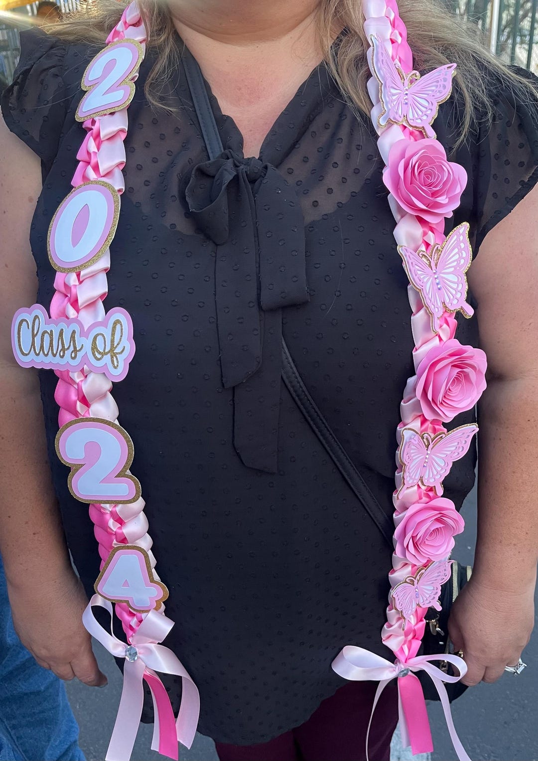 Butterflies & Roses Graduation Lei/ Pink Roses Ribbon Lei/ Grad Gifts ...
