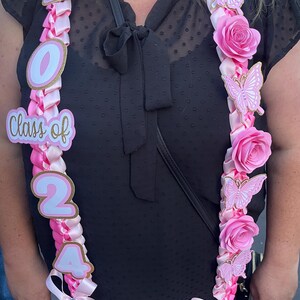 Butterflies & Roses Graduation Lei/ Pink Roses Ribbon Lei/ Grad Gifts ...