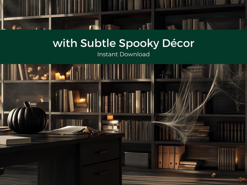 12 Halloween Zoom Backgrounds Bundle Office, Bedroom, Library Themes ...