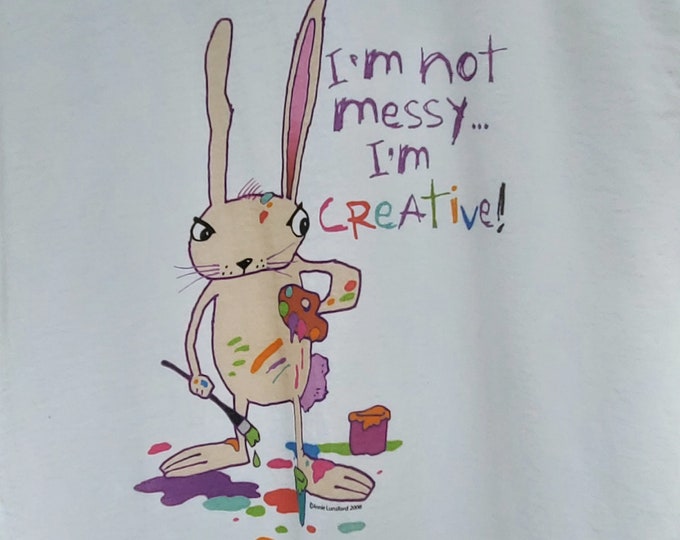 Rabbit Art - Youth Med and Large White T-shirt With Original Digital ...
