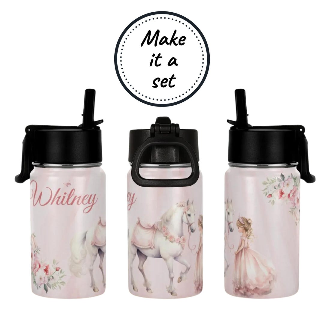 Insulated Stainless Steel Water Bottle With Custom Name, Kids Pink ...