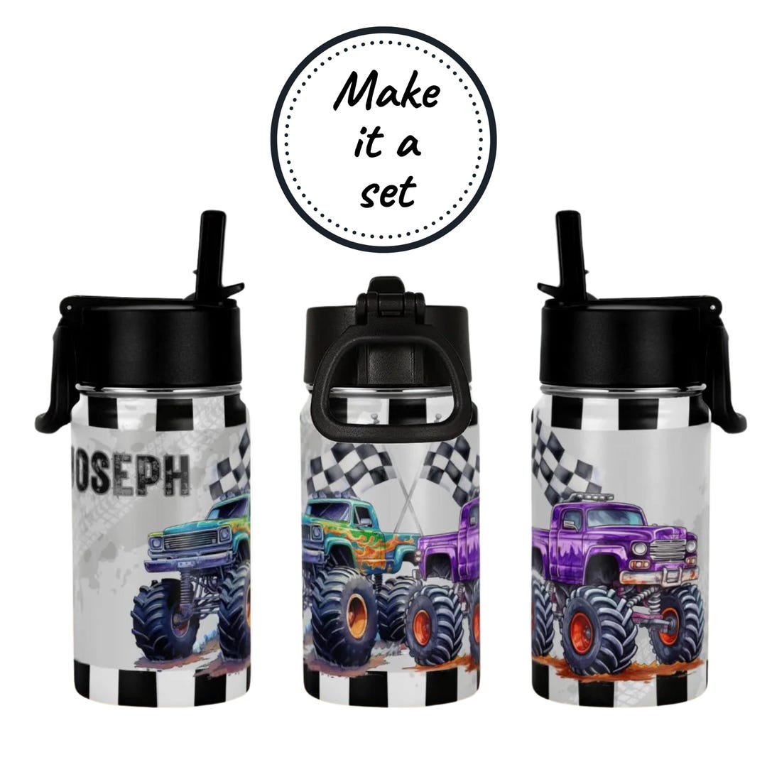 Insulated Stainless Steel Water Bottle With Custom Name, Kids Monster ...