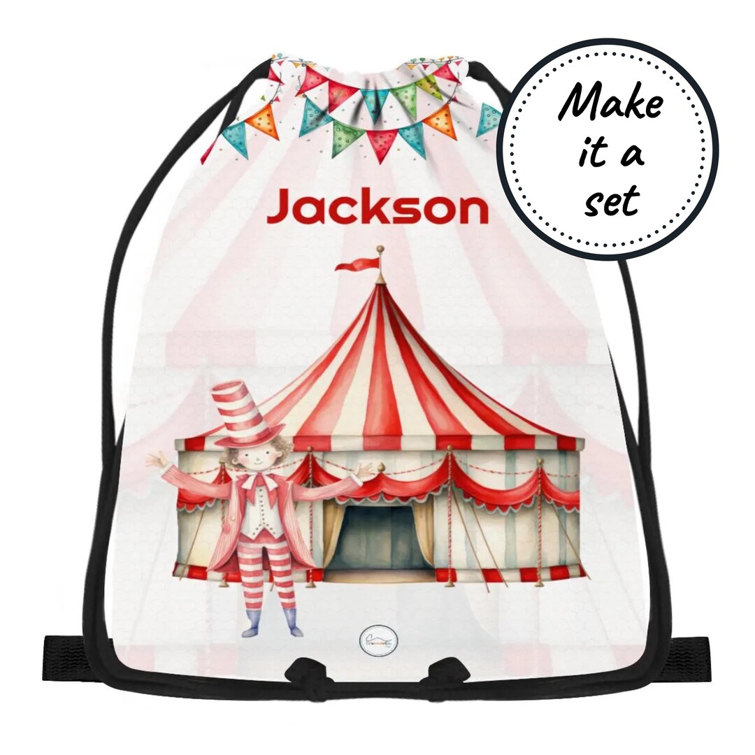Personalised Drawstring Bag for Kids With Circus Lion, Water Resistant ...