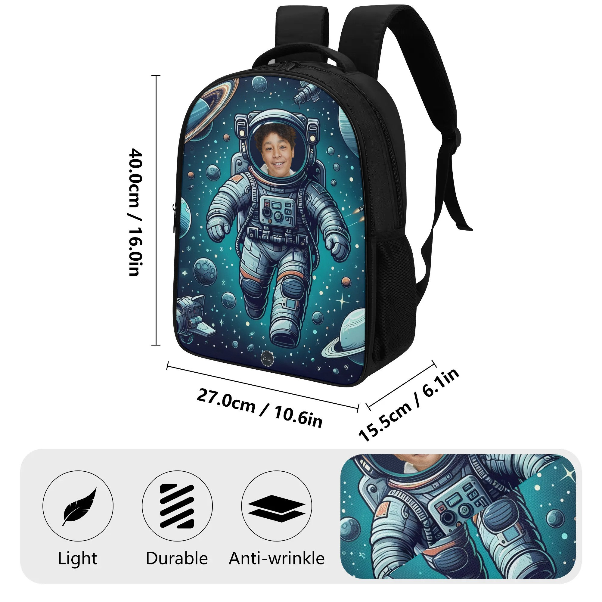 Personalised Boys Astronaut Backpack Customise Face & Name Kids Space ...
