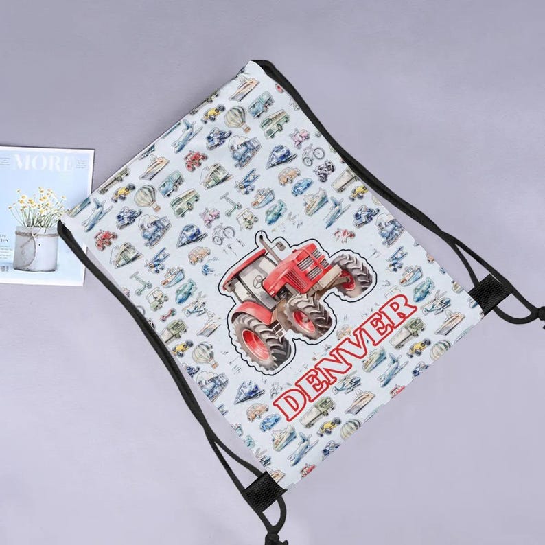Personalised Drawstring Bag for Kids With Retro Vehicles, Water ...