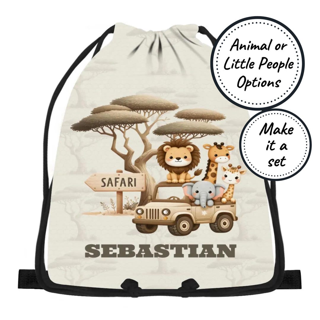 Personalised Drawstring Bag for Kids With Safari Animal, Water ...